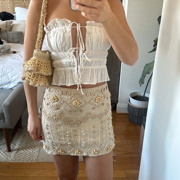 Zara | Skirts | Zara Embroidered Shell Mini Skirt Small Beachy Summer ...